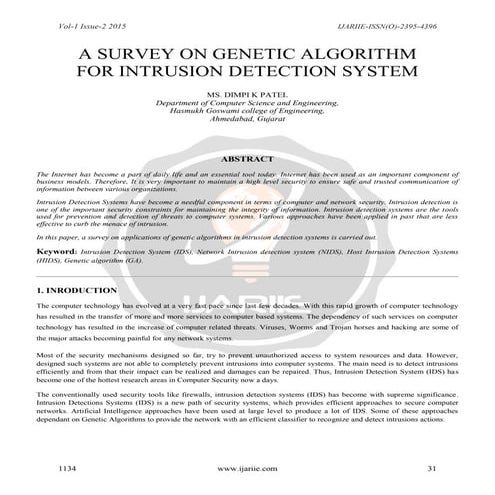 Critical Analysis Of Genetic Algorithm Based Ids And An Approach For Detecting Intrusion In