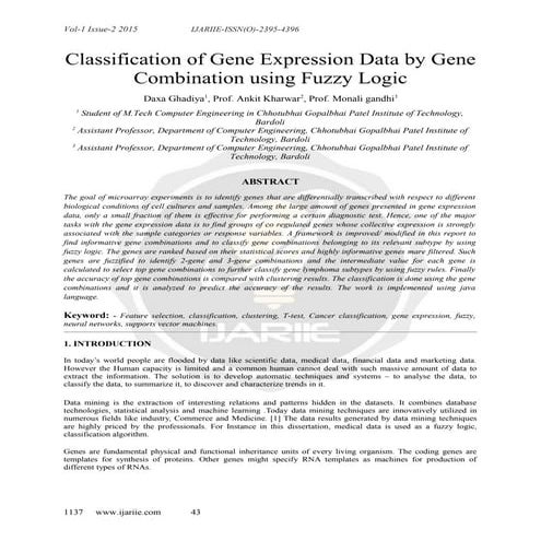 Classification Of Gene Expression Data By Gene Combination Using Fuzzy
