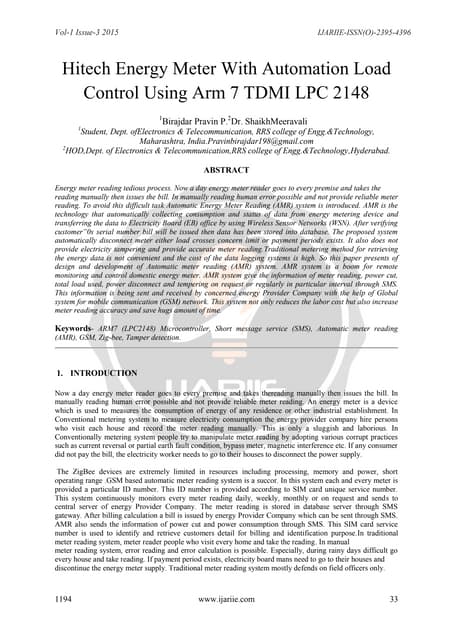 AUTOMATIC ENERGY METER READING SYSTEM FOR BILLING PURPOSE | PPTX