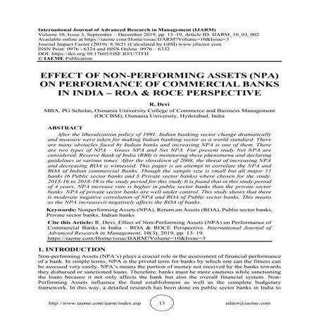 EFFECT OF NON-PERFORMING ASSETS (NPA) ON PERFORMANCE OF COMMERCIAL ...
