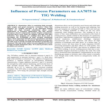 Influence of Process Parameters on AA7075 in TIG Welding | PDF | Chemistry | Science