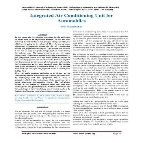 Integrated Air Conditioning Unit for Automobiles | PDF
