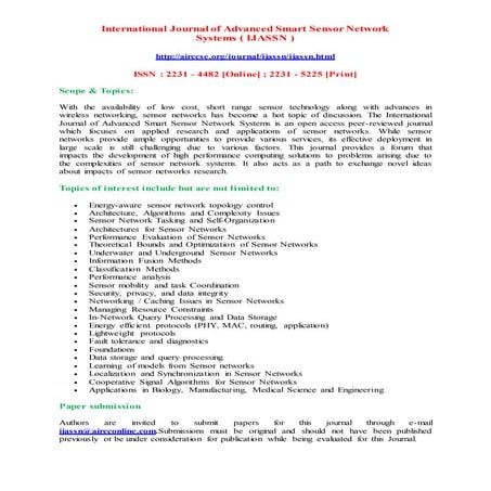 International Journal of Advanced Smart Sensor Network Systems ( IJASSN ...
