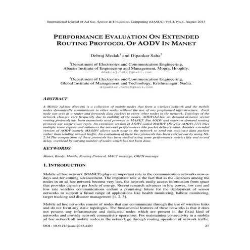 Performance Evaluation On Extended Routing Protocol Of Aodv In Manet Pdf