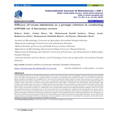 Efficacy of steam inhalation as a prompt solution in combating COVID-19 ...