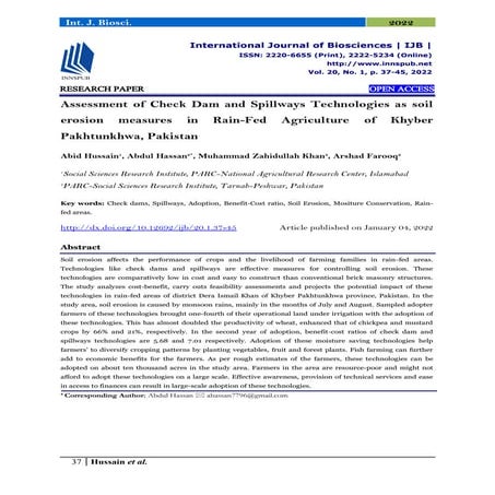 Assessment of Check Dam and Spillways Technologies as soil erosion ...