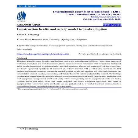 Construction health and safety model towards adoption | IJB 2022 | PDF
