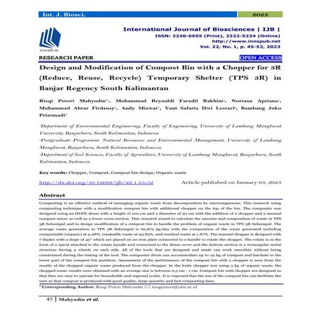 Design and Modification of Compost Bin with a Chopper for 3R (Reduce ...