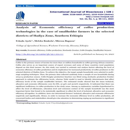 Analysis of Economic efficiency of coffee production technologies in the case of smallholder ...