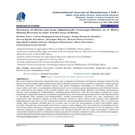 Inventory of african yam bean (Sphenostylis stenocarpa (Hochst. ex A ...