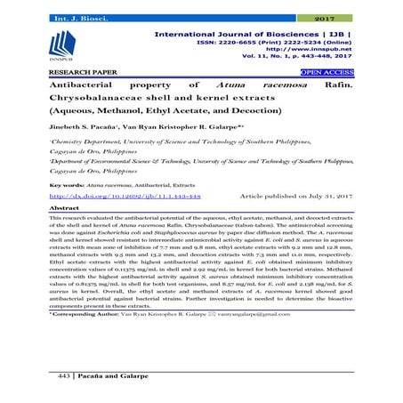 Antibacterial property of Atuna racemosa Rafin. Chrysobalanaceae shell ...