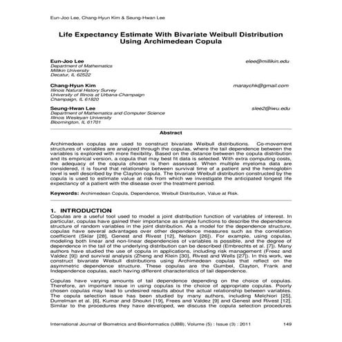 Life Expectancy Estimate With Bivariate Weibull Distribution Using Archimedean Copula Pdf