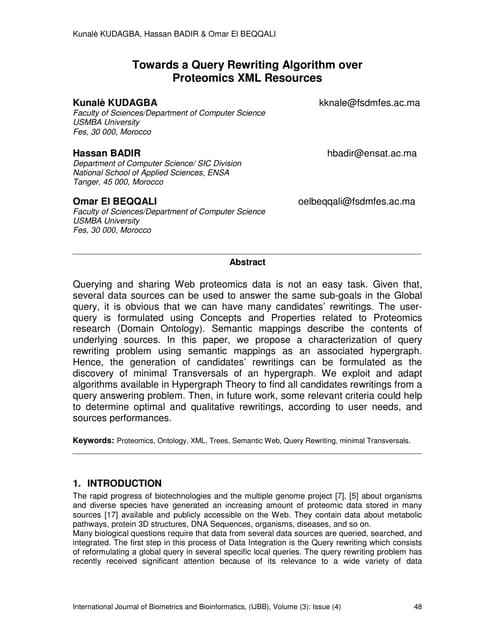 Towards A Query Rewriting Algorithm Over Proteomics Xml Resources Pdf
