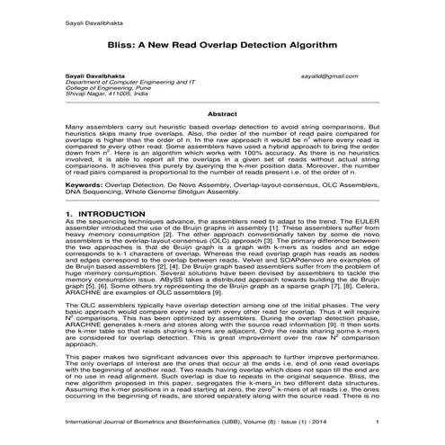 Bliss A New Read Overlap Detection Algorithm Pdf
