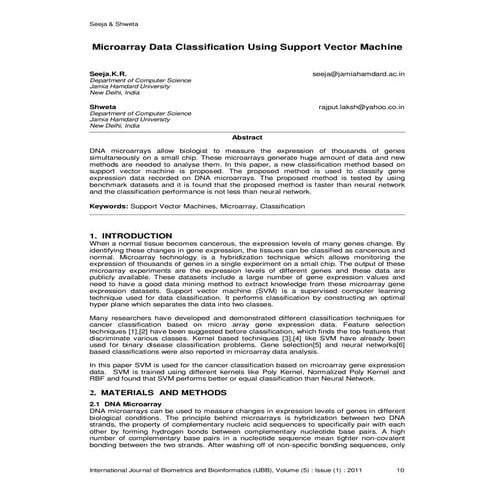 Microarray Data Classification Using Support Vector Machine Pdf