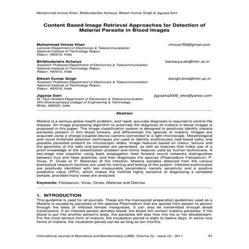 Content Based Image Retrieval Approaches for Detection of Malarial in Blood Images | PDF
