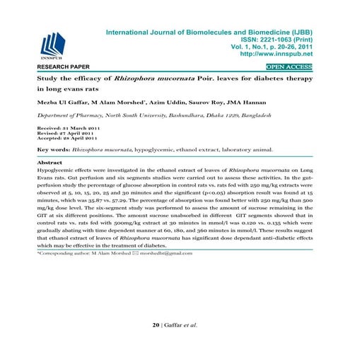 Study the efficacy of Rhizophora mucornata Poir. leaves for diabetes ...