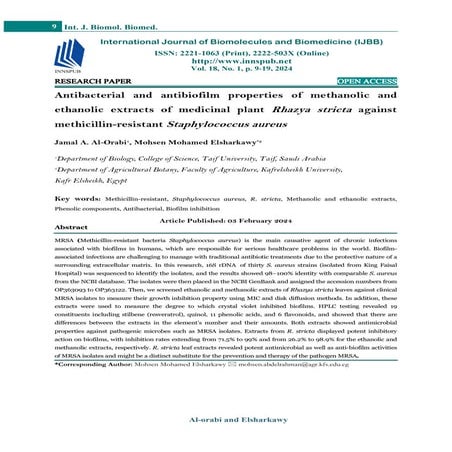 Antibacterial and antibiofilm properties of methanolic and ethanolic extracts of medicinal plant ...