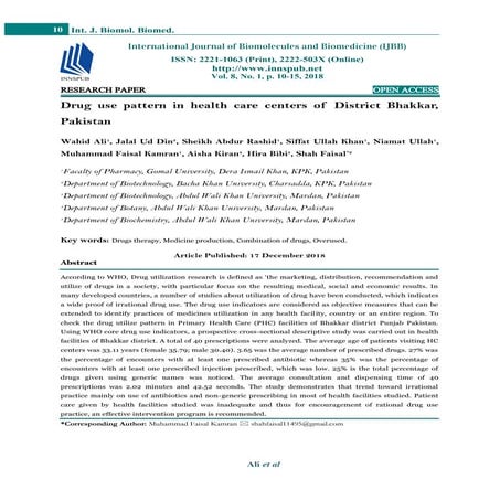 Drug use pattern in health care centers of District Bhakkar, Pakistan | PDF