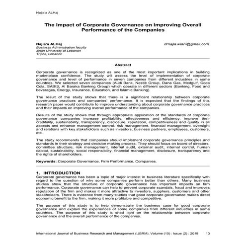 The Impact of Corporate Governance on Improving Overall Performance of ...