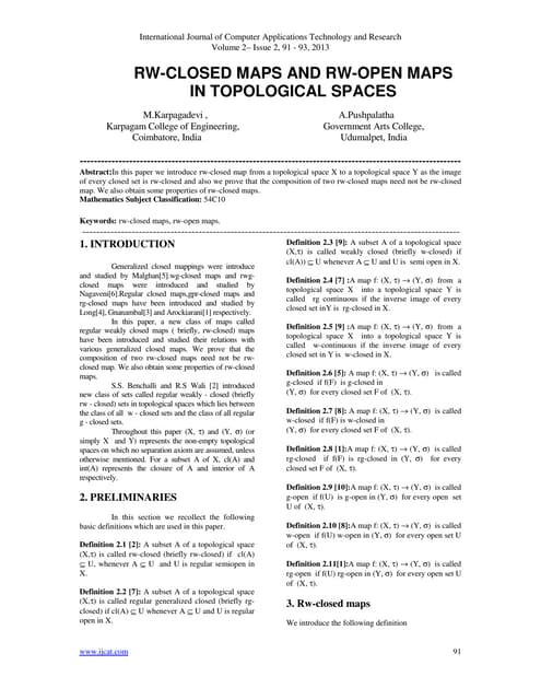 On Contra – RW Continuous Functions in Topological Spaces | PDF