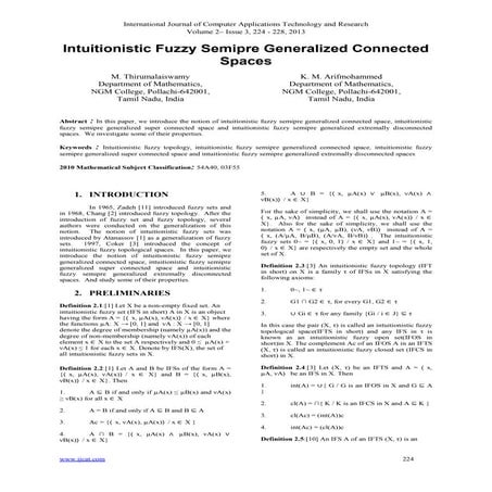 Intuitionistic Fuzzy Semipre Generalized Connected Spaces Pdf Programming Languages Computing