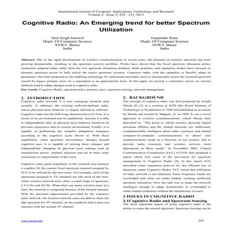 Cognitive Radio: An Emerging trend for better Spectrum Utilization | PDF