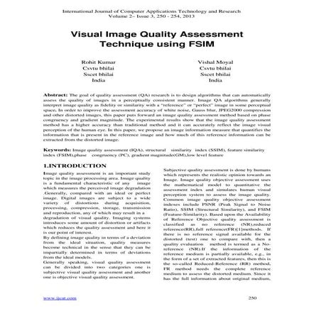 Visual Image Quality Assessment Technique using FSIM | PDF