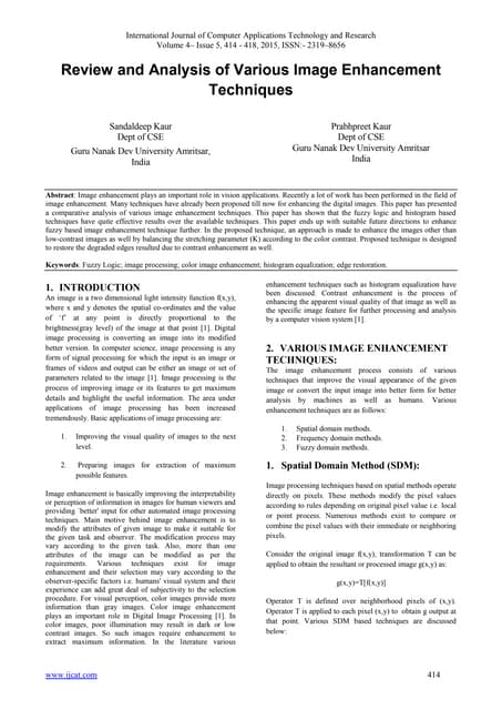ANALYSIS OF IMAGE ENHANCEMENT TECHNIQUES USING MATLAB | PDF | Photo Editing Software | Computer ...