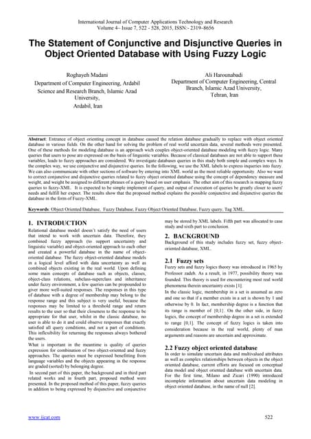 The Statement Of Conjunctive And Disjunctive Queries In Object Oriented