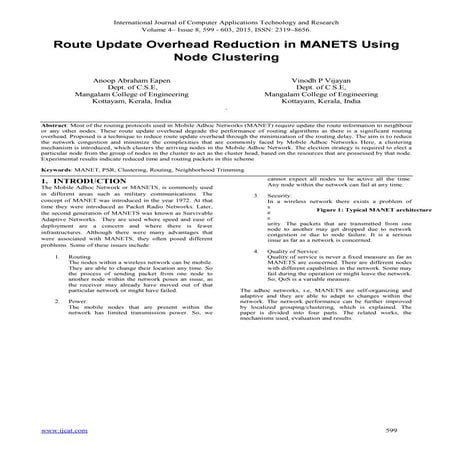Route Update Overhead Reduction in MANETS Using Node Clustering | PDF