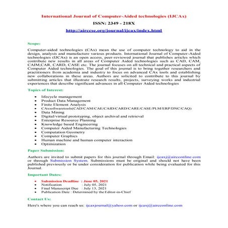 Call for papers - International Journal of Computer-Aided technologies ...