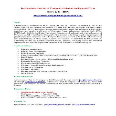 Call for papers - International Journal of Computer-Aided technologies ...