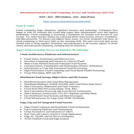 CFP - International Journal on Cloud Computing: Services and ...