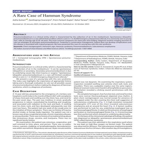 A rare case of hamman syndrome with pneumomediastinum | PDF