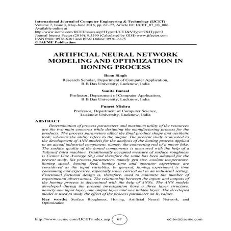 Artificial Neural Network Modeling And Optimization In Honing Process Pdf 5003