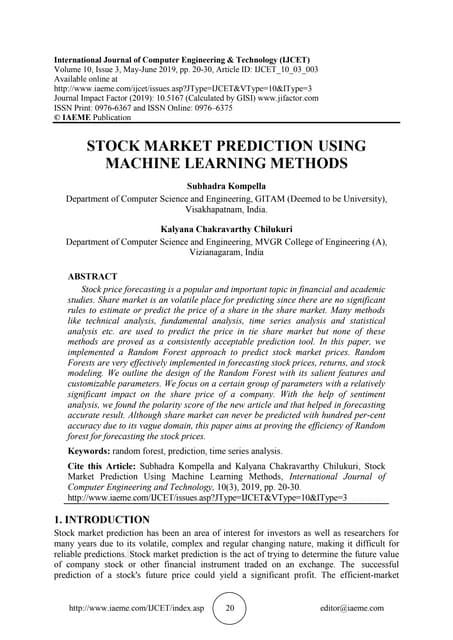Stock Market Prediction using Machine Learning | PPTX