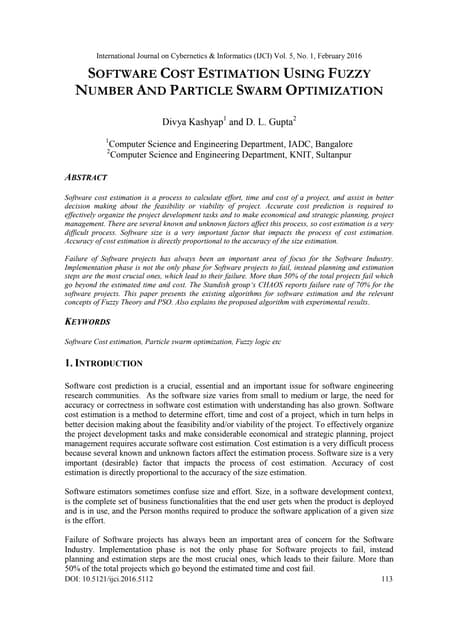 Software Cost Estimation Using Fuzzy Number And Particle Swarm Optimization Pdf