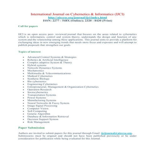 Coming Issue-Paper Submission-International Journal on Cybernetics ...