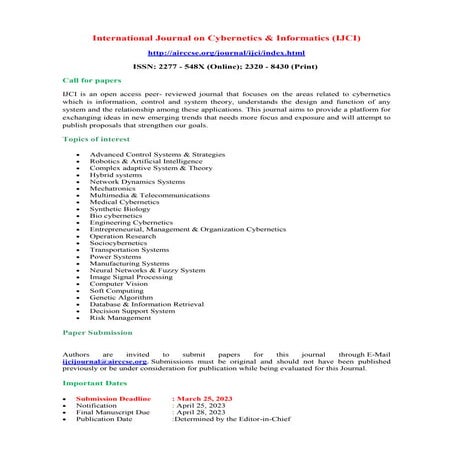 Coming Issue-Paper Submission-International Journal on Cybernetics ...