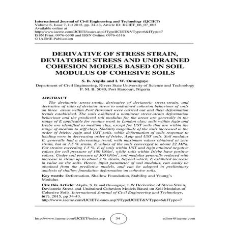 DERIVATIVE OF STRESS – STRAIN, DEVIATORIC STRESS AND UNDRAINED COHESION ...