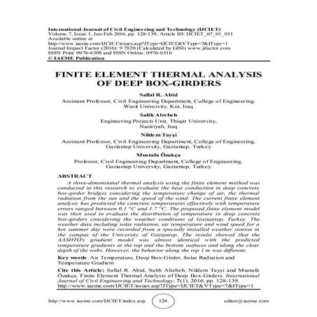 FINITE ELEMENT THERMAL ANALYSIS OF DEEP BOX-GIRDERS | PDF