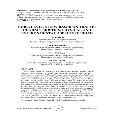 NOISE LEVEL STUDY BASED ON TRAFFIC CHARACTERISTICS, PHYSICAL AND ...