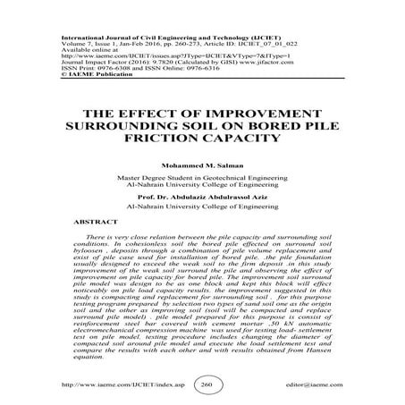 THE EFFECT OF IMPROVEMENT SURROUNDING SOIL ON BORED PILE FRICTION ...