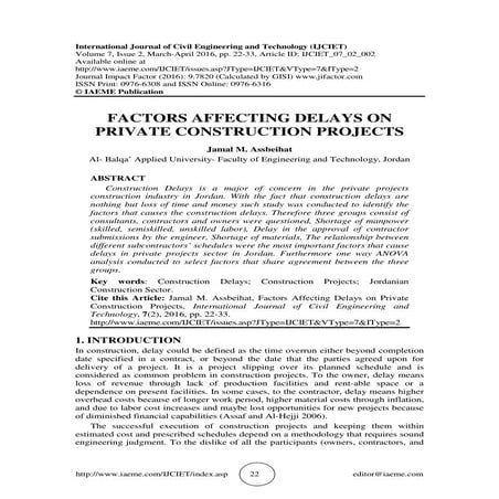 FACTORS AFFECTING DELAYS ON PRIVATE CONSTRUCTION PROJECTS | PDF ...
