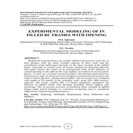 EXPERIMENTAL MODELING OF IN FILLED RC FRAMES WITH OPENING | PDF