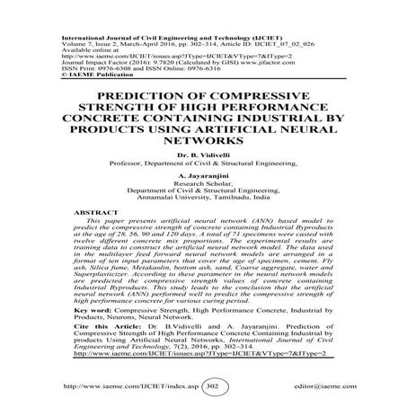 PREDICTION OF COMPRESSIVE STRENGTH OF HIGH PERFORMANCE CONCRETE CONTAINING INDUSTRIAL BY ...