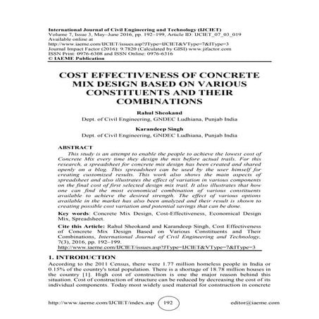 COST EFFECTIVENESS OF CONCRETE MIX DESIGN BASED ON VARIOUS CONSTITUENTS ...