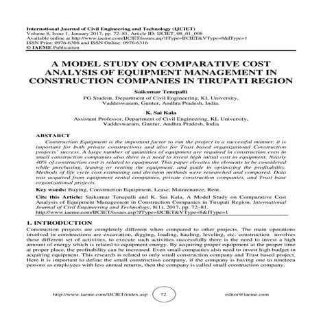 A MODEL STUDY ON COMPARATIVE COST ANALYSIS OF EQUIPMENT MANAGEMENT IN ...