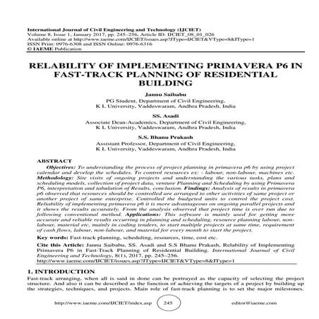 RELABILITY OF IMPLEMENTING PRIMAVERA P6 IN FAST-TRACK PLANNING OF ...